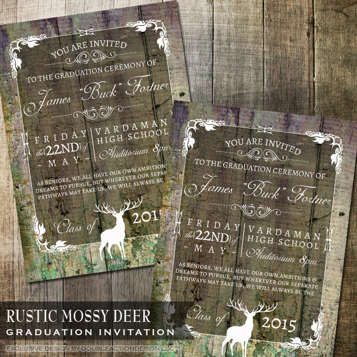 Rustic Graduation Invitation Mossy Wood Green and Tan With - Etsy