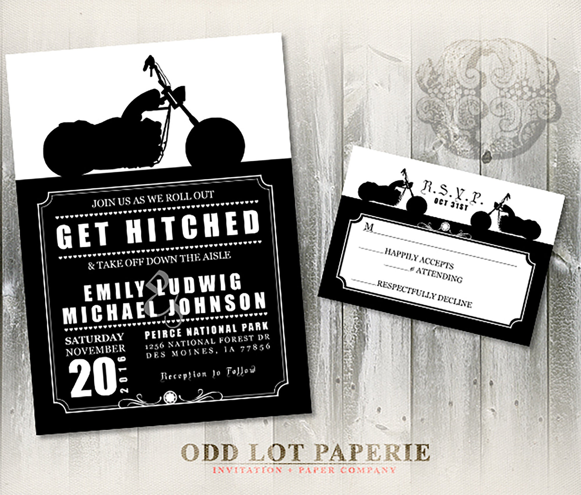 Biker Motorcycle Wedding Invitation Set, Biker Invite, RSVP Card, Biker ...