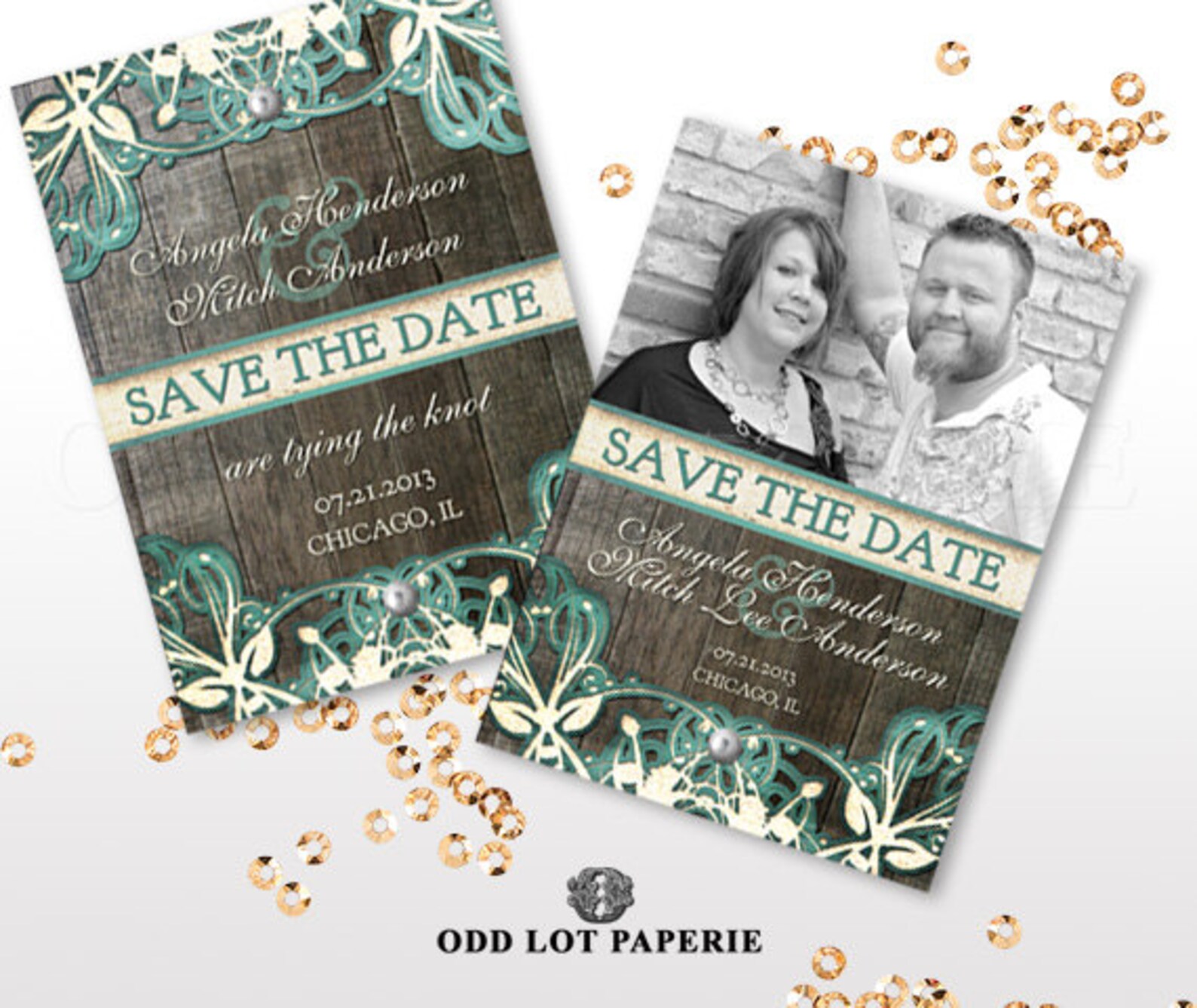 Rustic Wood Save the Date Card: Turquoise Lace Design (DIY Printable ...
