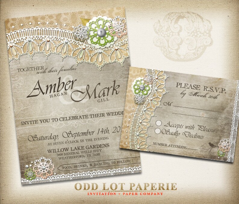 Rustic Lace Wedding Invitation Printable Wedding Invitation - Etsy