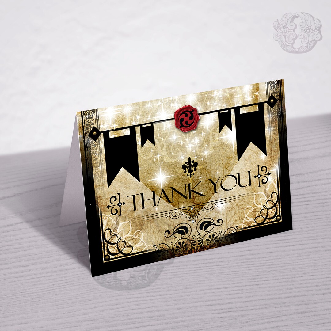 Medieval Inspired Thank You Card, Party Printable, DIY Greeting Card ...