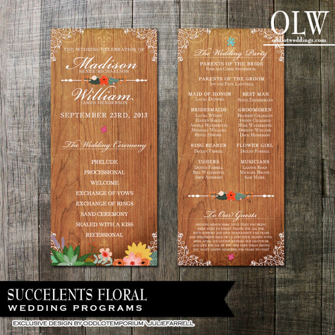 Rustic Wedding Programs / Digital Printable Files/ Floral - Etsy