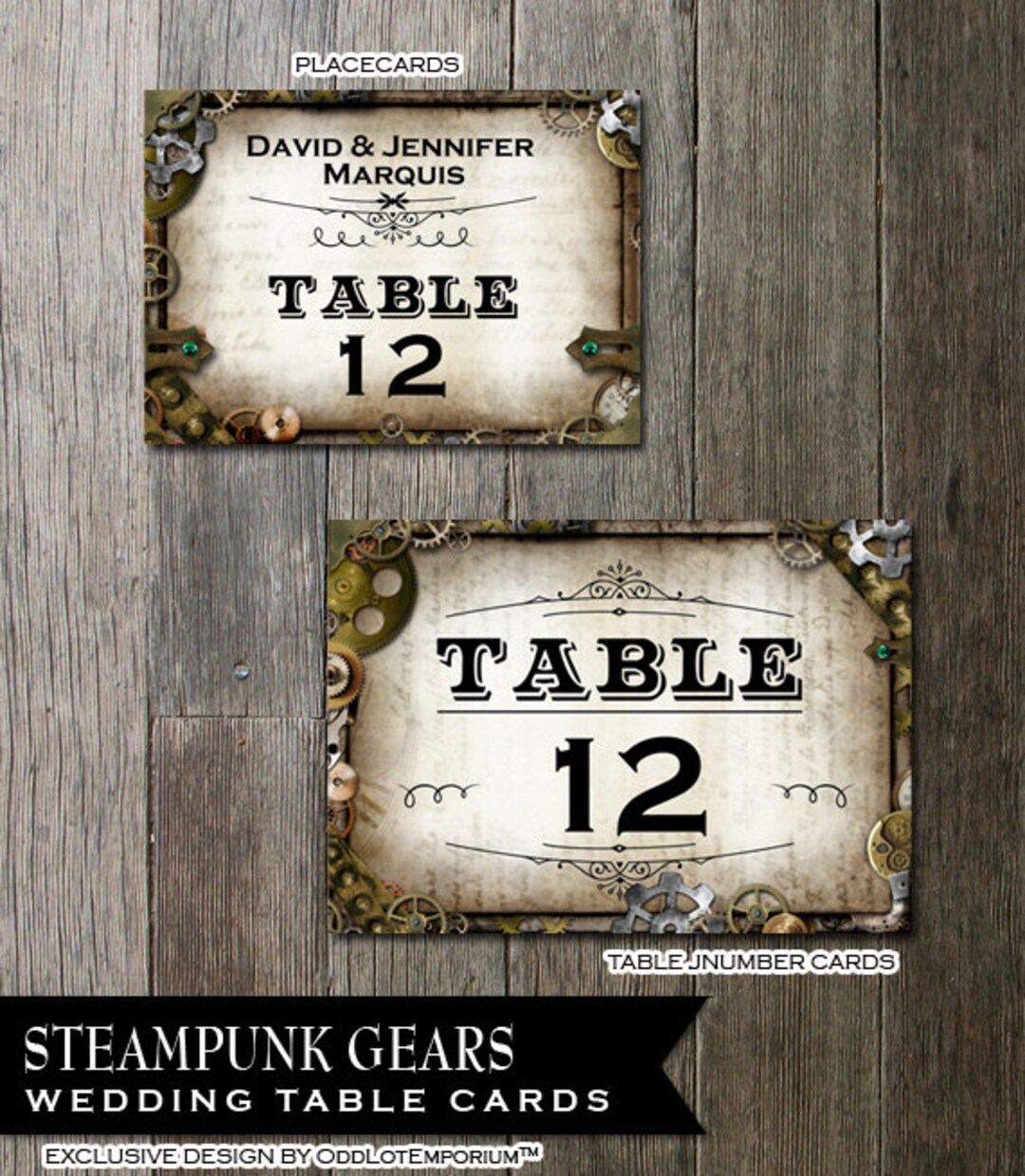 Steampunk Offbeat Wedding Table Seating Cards -with Multiple Gears on ...