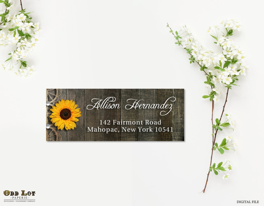 Rustic Sunflower Address Labels: DIY Wedding Return Address (digital ...
