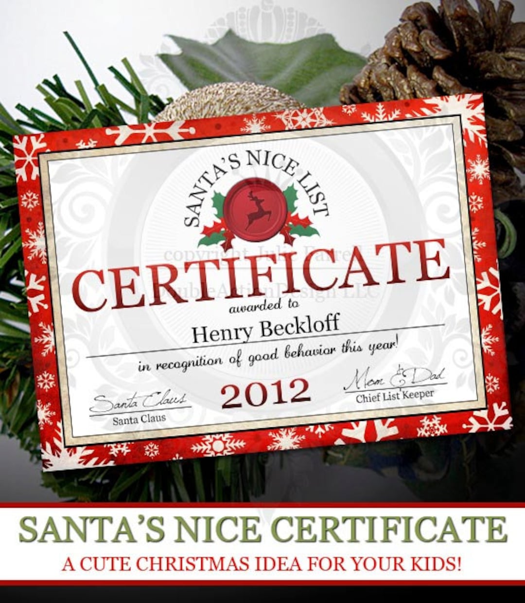 Santa's Nice List, Christmas Reward Certificate, Red Santa Certificate ...