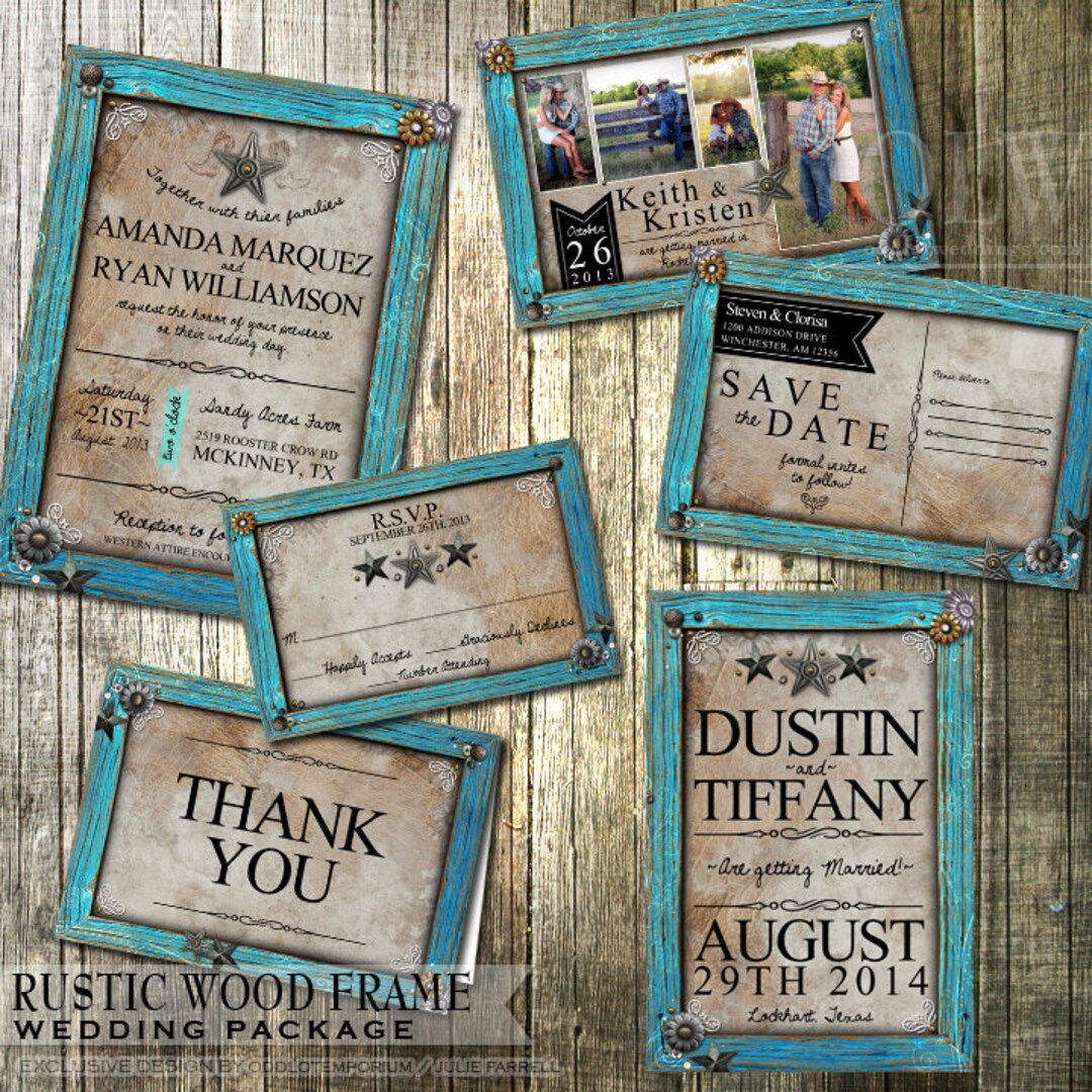 Rustic Turquoise Wedding Invitation Set: Country Leather Frame ...