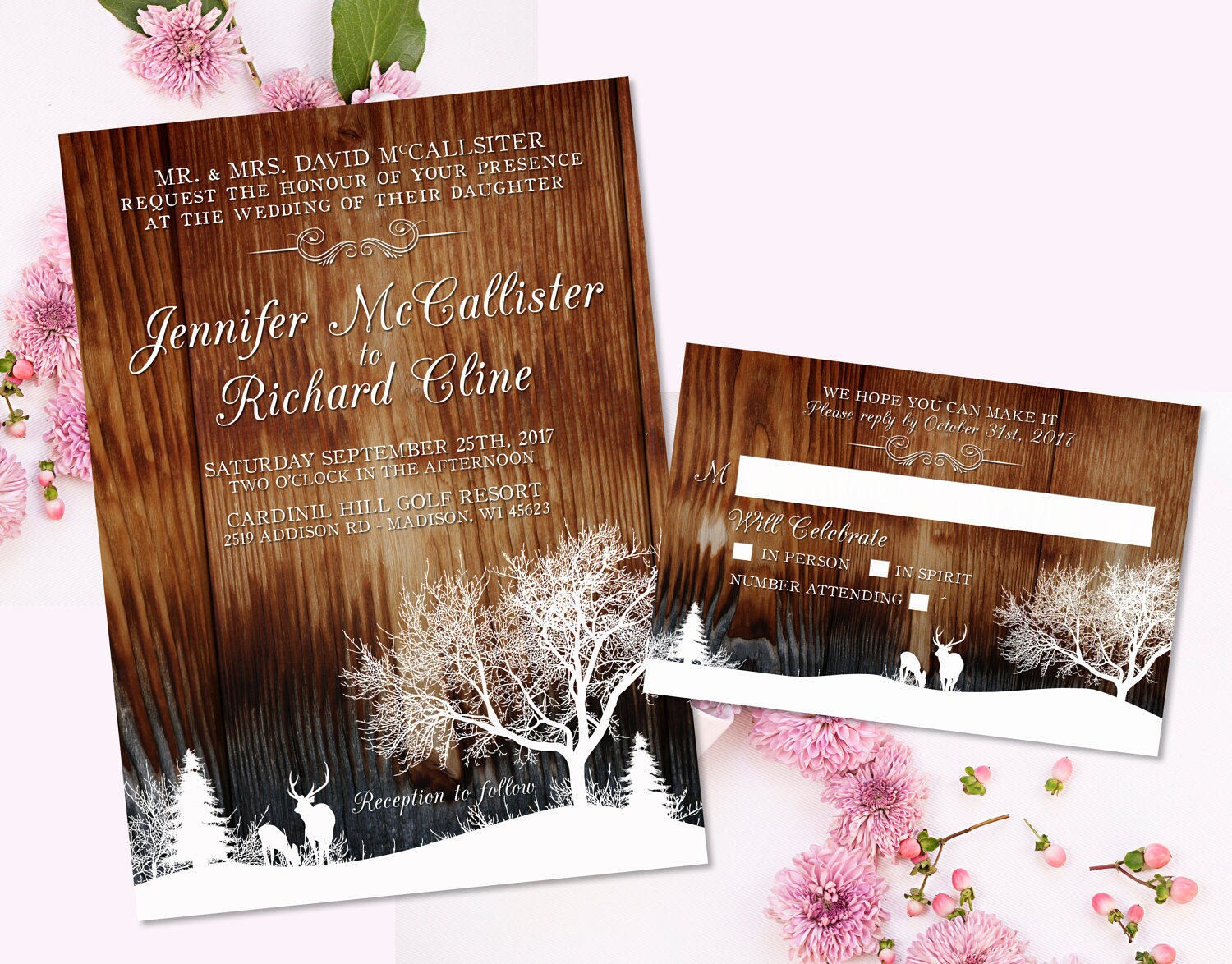Rustic Deer Wedding Invitations Rustic Winter Wedding DIY Digital ...