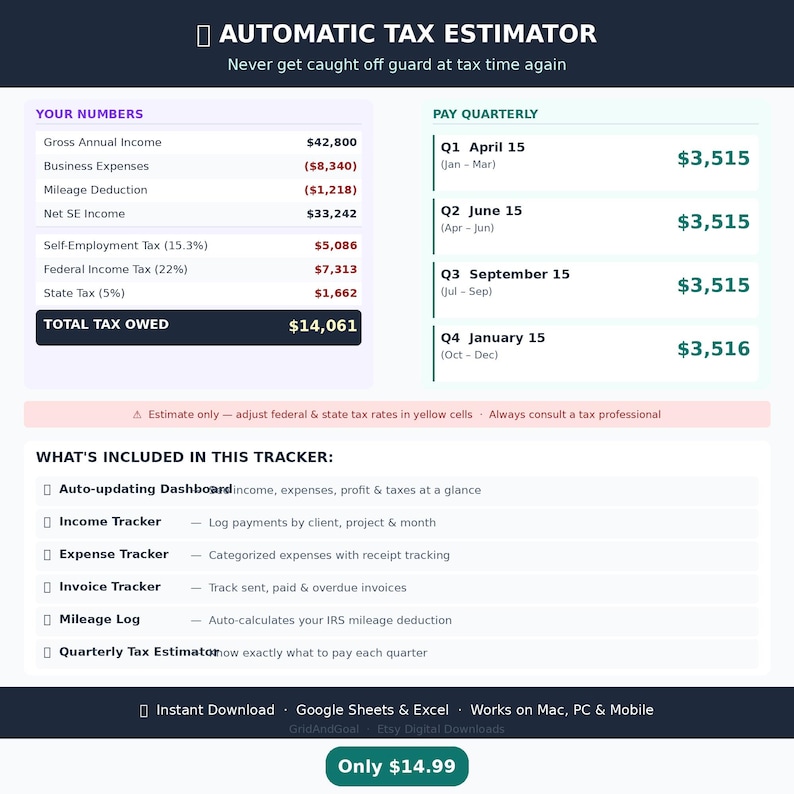 Freelancer Income Tracker: Google Sheets, Excel Template, Tax Estimator ...