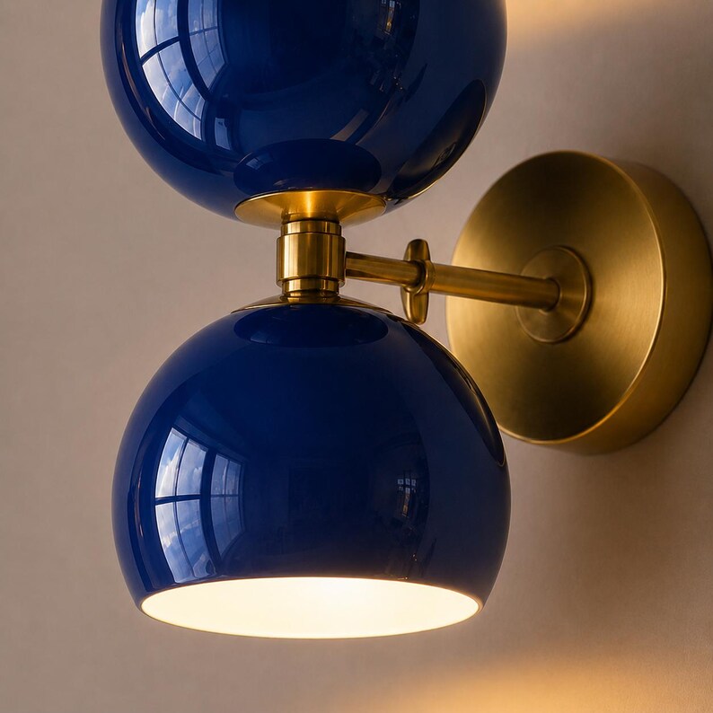 Blue Diabolo Wall Sconces, Mid Century Modern Brass Lamps, Italian ...