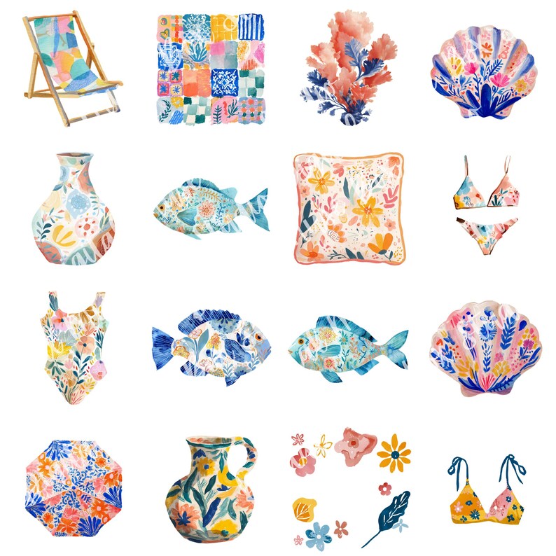Coastal Summer Beach Clipart Bundle, Fish, Shells, Coral (84 PNG Files ...