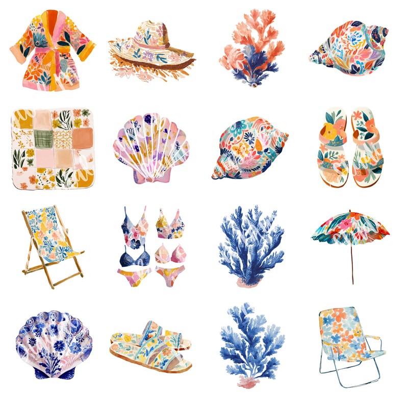 Coastal Summer Beach Clipart Bundle, Fish, Shells, Coral (84 PNG Files ...