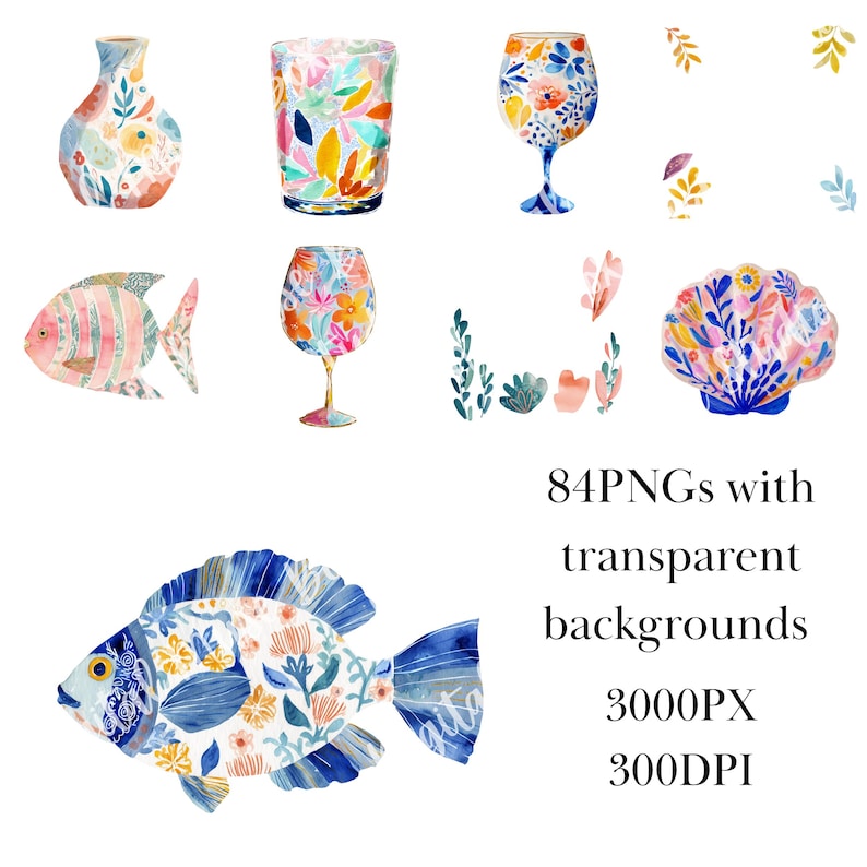 Coastal Summer Beach Clipart Bundle, Fish, Shells, Coral (84 PNG Files ...
