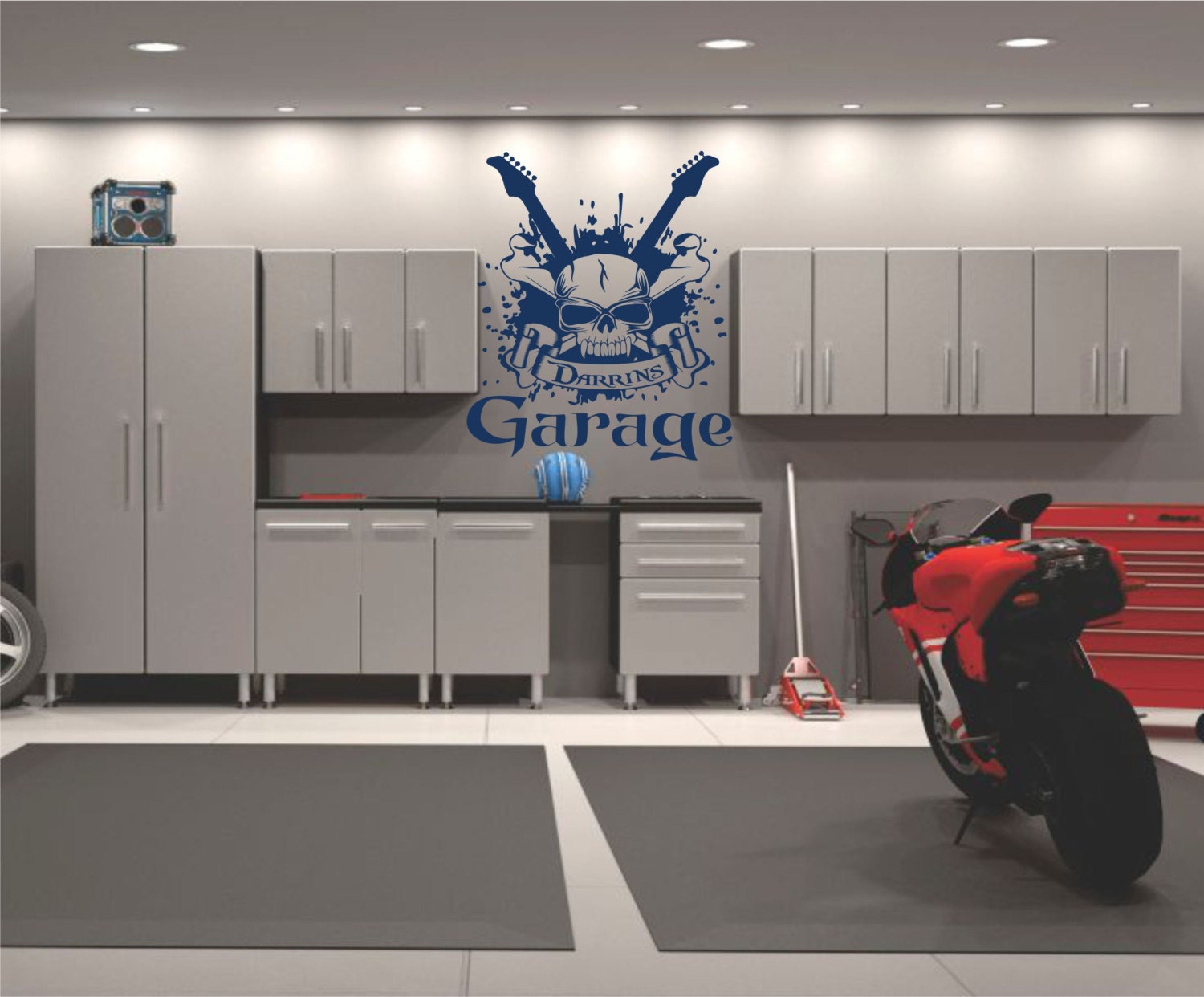 Personalized Rock N Roll Garage Wall Decal: Skull & Guitars - Etsy
