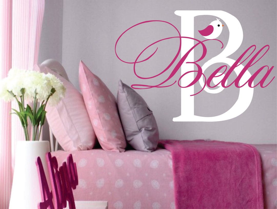 Custom Name Decal -sweet and Chic Bird Initial and Name Vinyl Monogram ...