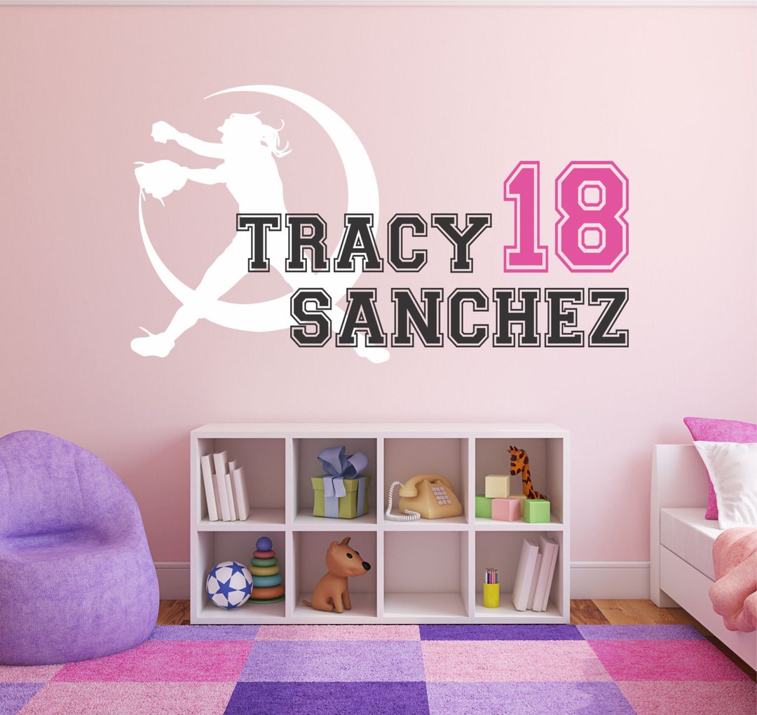 Softball Wall Decal, Baseball Wall Decal, Personalized Softball Wall ...