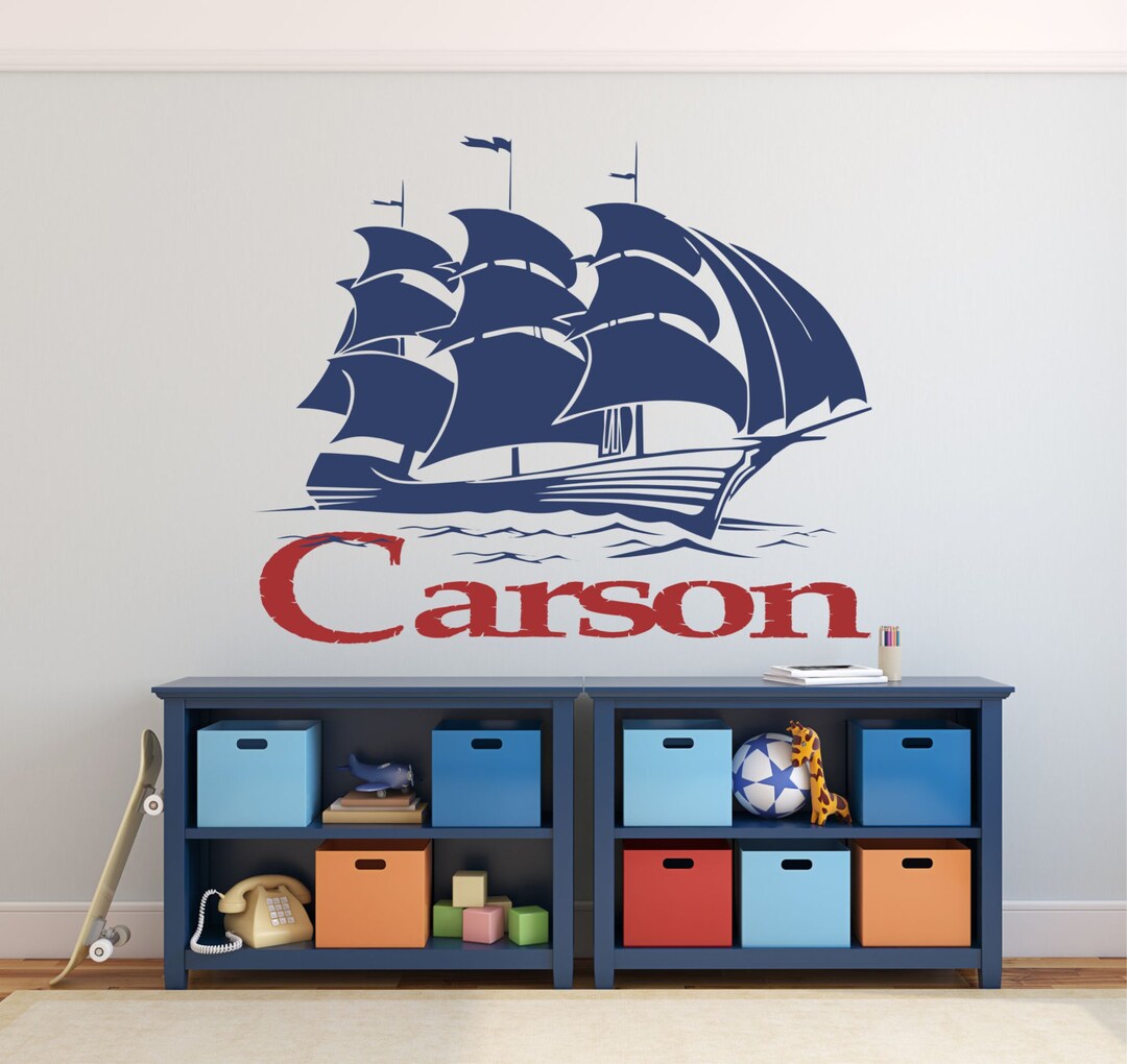 Nautical Boat Name Decal, Sailing Ship Decal, Sail Boat Decor, Sailing ...