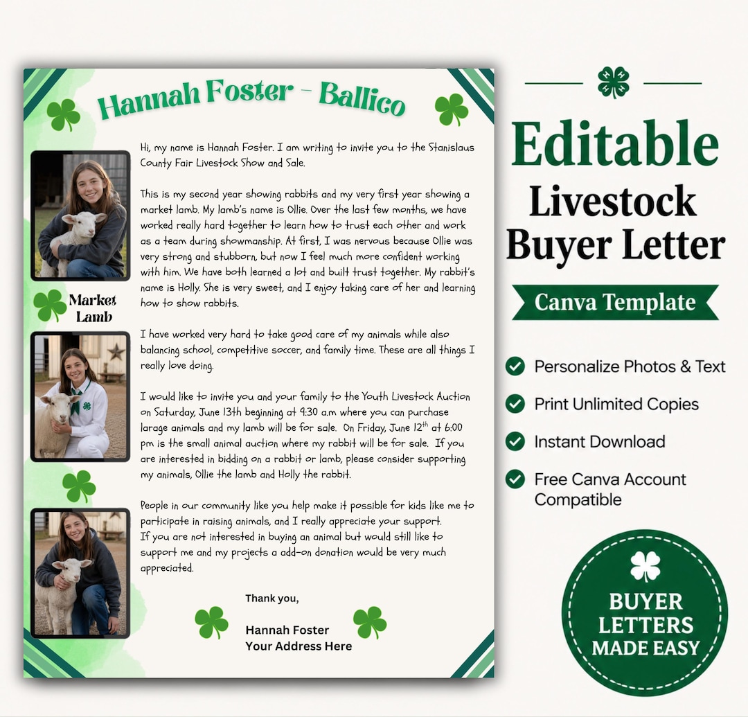 Livestock Buyer Letter Template Canva | Editable 4H Buyer Letter ...