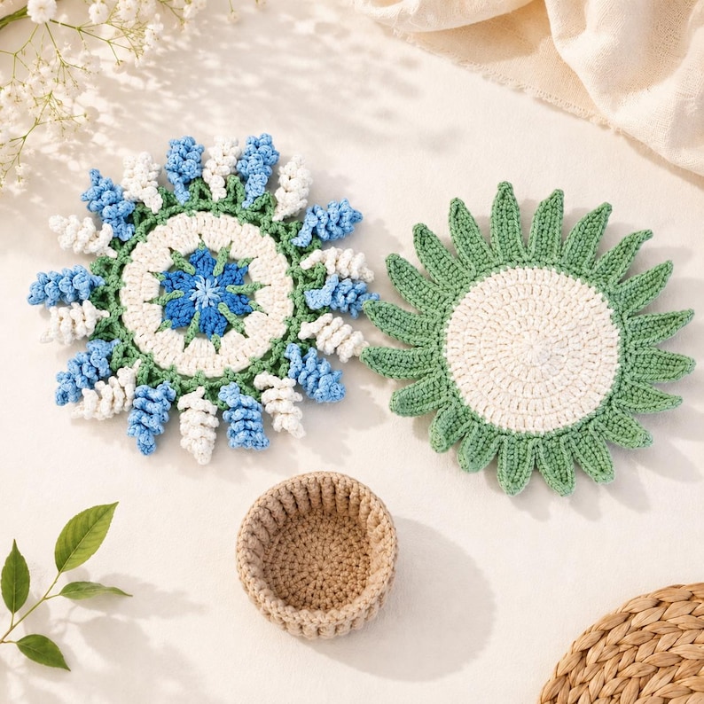 Crochet Lavender Coaster Pot Pattern, Floral Flower Pot Decor (PDF ...
