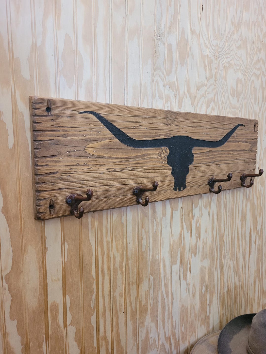 Western Coat Rack, Rustic Longhorn Carved Wood Sign, Hat Rack, Western ...