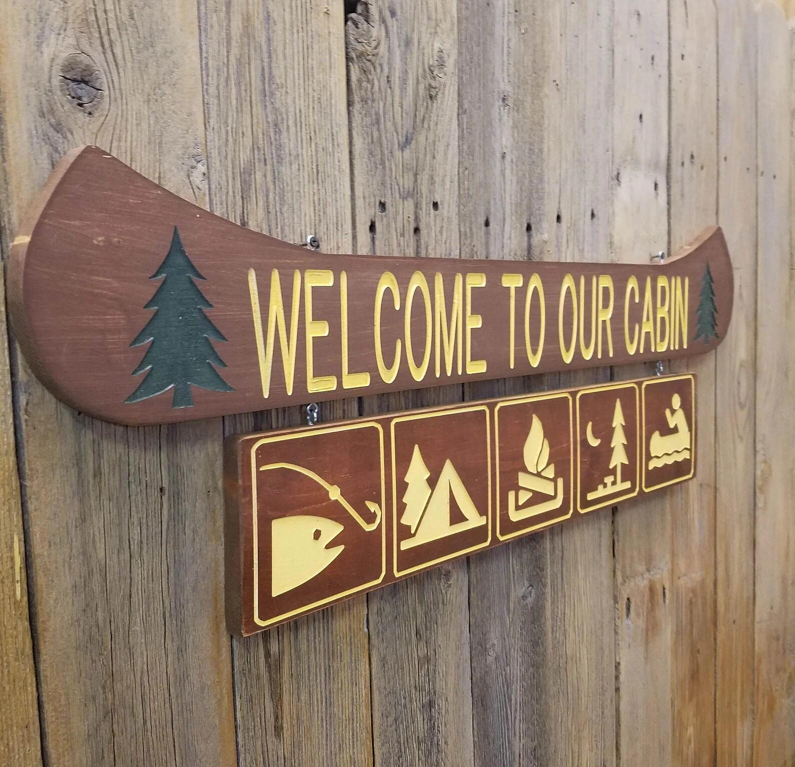 Welcome to Our Cabin/rustic/carved/wood/canoe/sign/fishing/camping ...