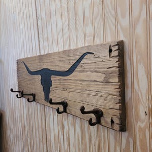 Western Coat Rack, Rustic Longhorn Carved Wood Sign, Hat Rack, Western ...