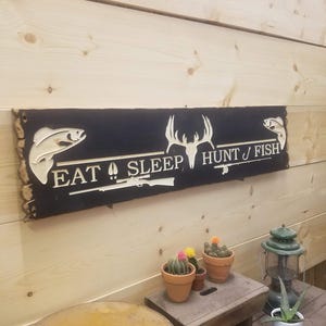 Hunting/fishing Sign/eat Sleep Fish Hunt Rustic Wood Sign/cabin Decor ...