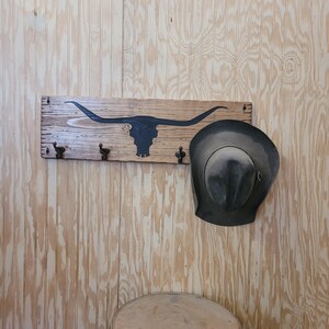 Western Coat Rack, Rustic Longhorn Carved Wood Sign, Hat Rack, Western ...