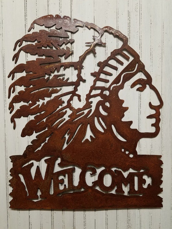 Native American Chief/welcome/southwestern/metal Wall - Etsy