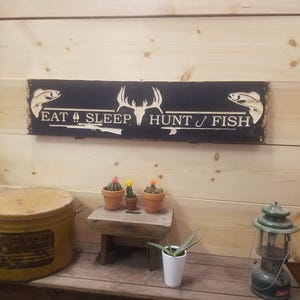 Hunting/fishing Sign/eat Sleep Fish Hunt Rustic Wood Sign/cabin Decor ...
