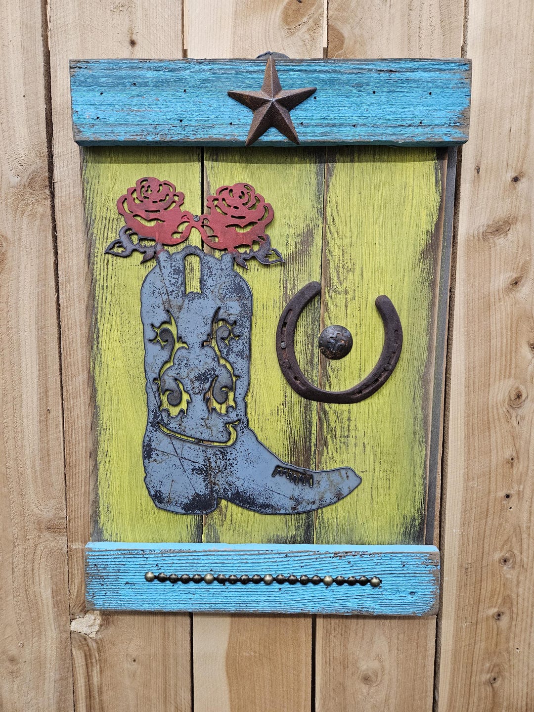 Western Cowboy Boot With Roses and Horseshoe Ranch Home Decor Wall ...