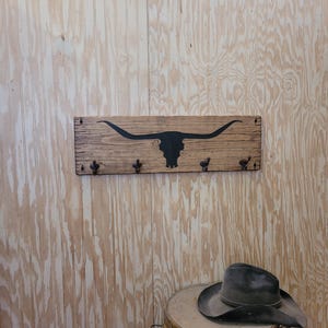 Western Coat Rack, Rustic Longhorn Carved Wood Sign, Hat Rack, Western ...