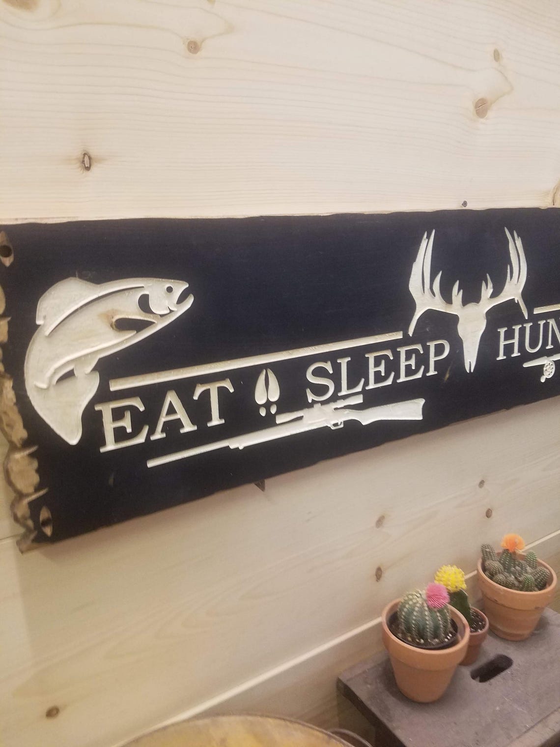 Hunting/fishing Sign/eat Sleep Fish Hunt Rustic Wood Sign/cabin Decor ...