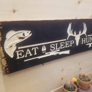 Hunting/fishing Sign/eat Sleep Fish Hunt Rustic Wood Sign/cabin Decor ...