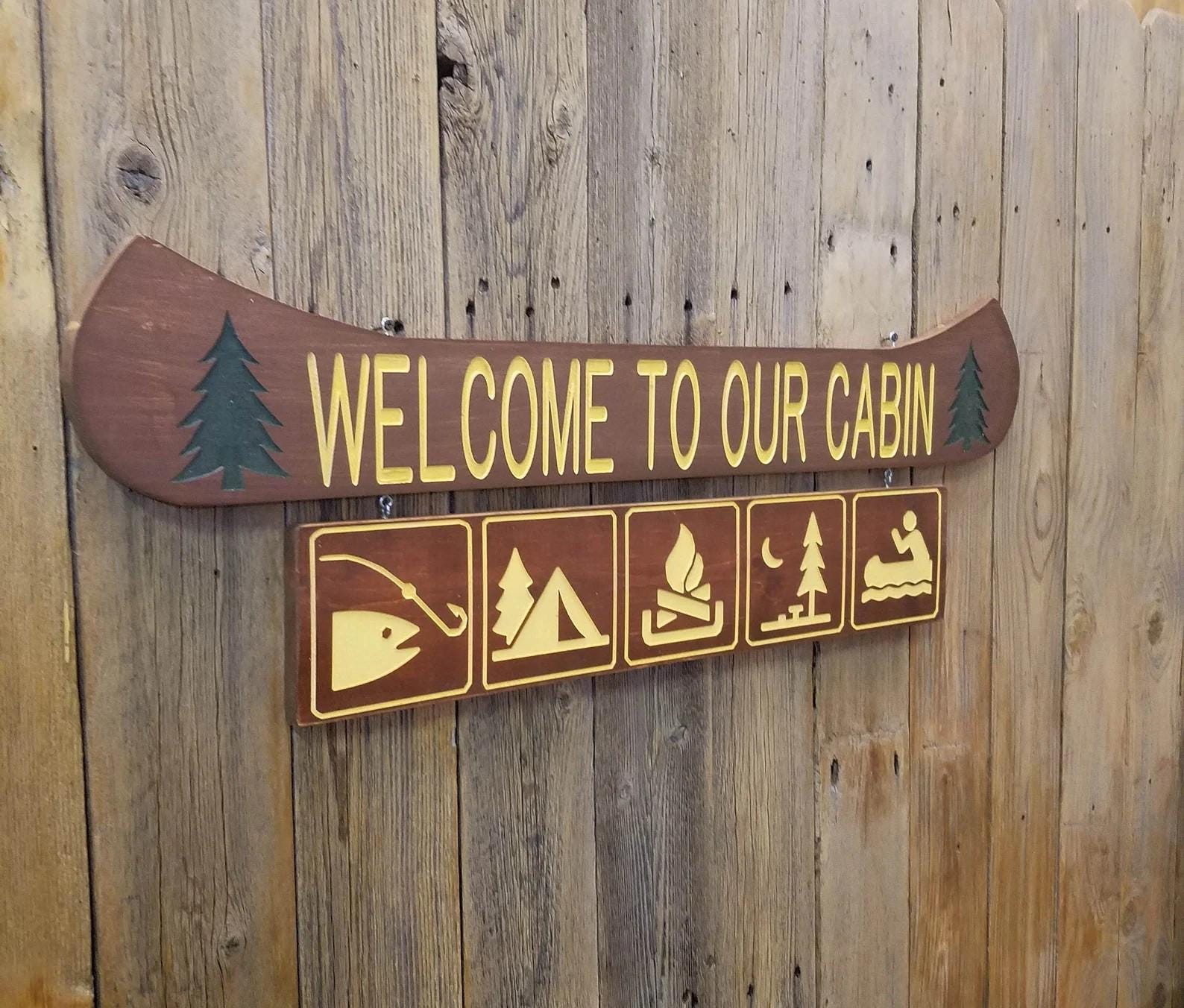 Welcome to Our Cabin/rustic/carved/wood/canoe/sign/fishing/camping ...