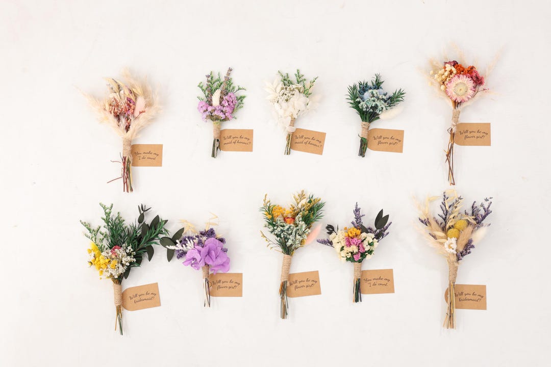 Mini Dried Flower Bouquet, Rustic Boho Posy, Bridesmaid Proposal Gift ...