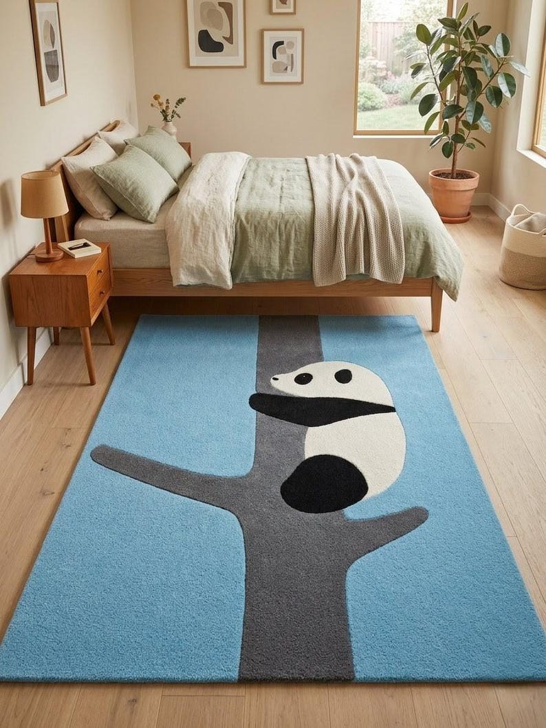 Hand Tufted NZ Wool Panda Rug, Sky Blue Nursery Area Carpet - Etsy