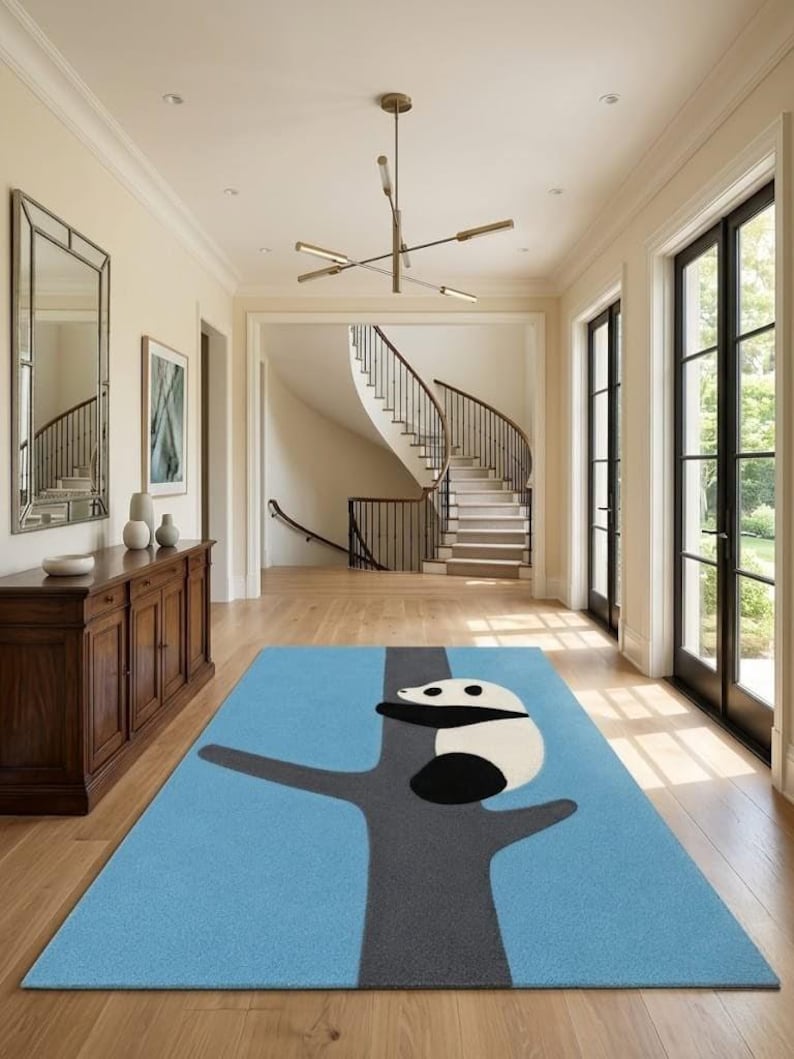 Hand Tufted NZ Wool Panda Rug, Sky Blue Nursery Area Carpet - Etsy