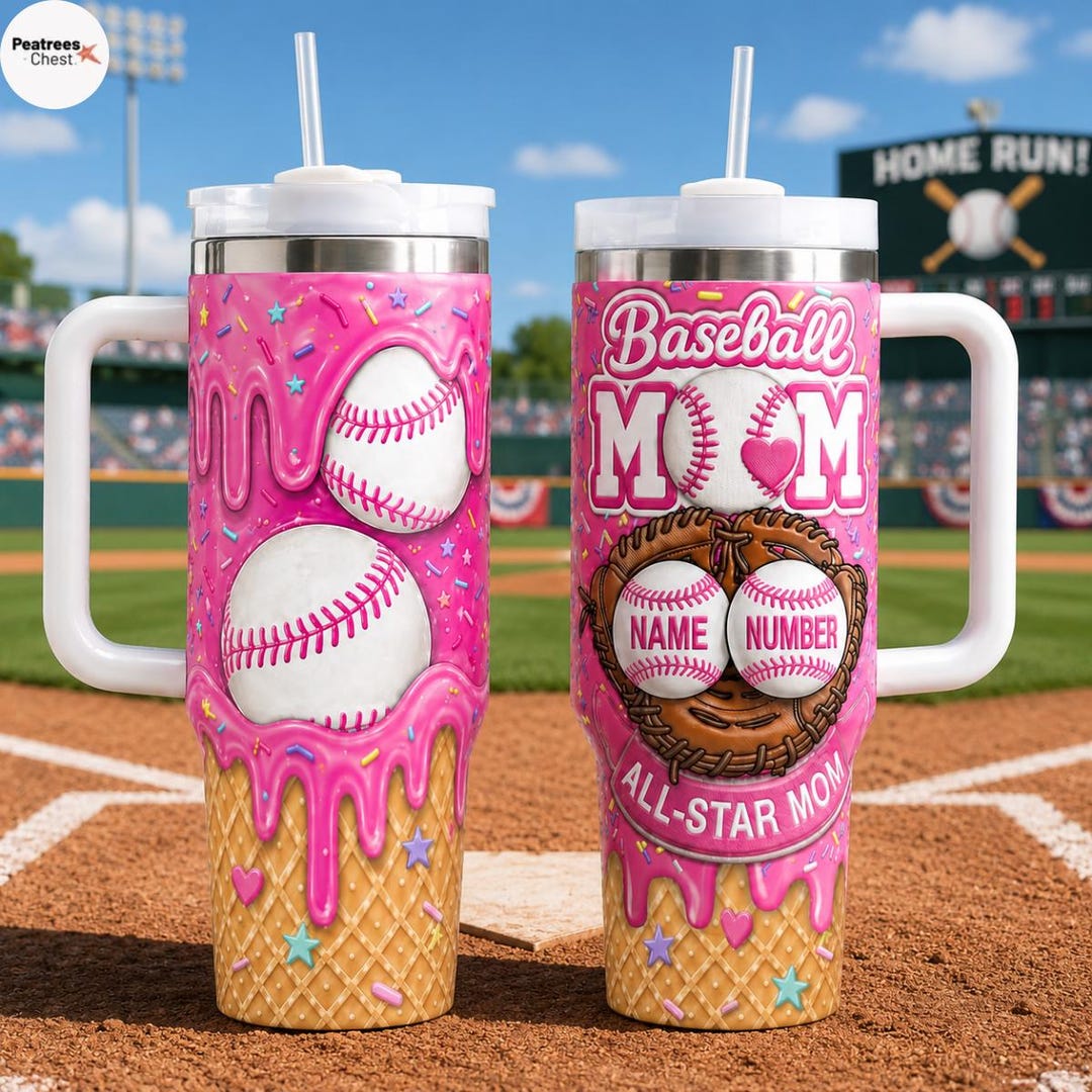 Personalized Icream Baseball Mom Tumbler, Custom Name Number Baseball ...