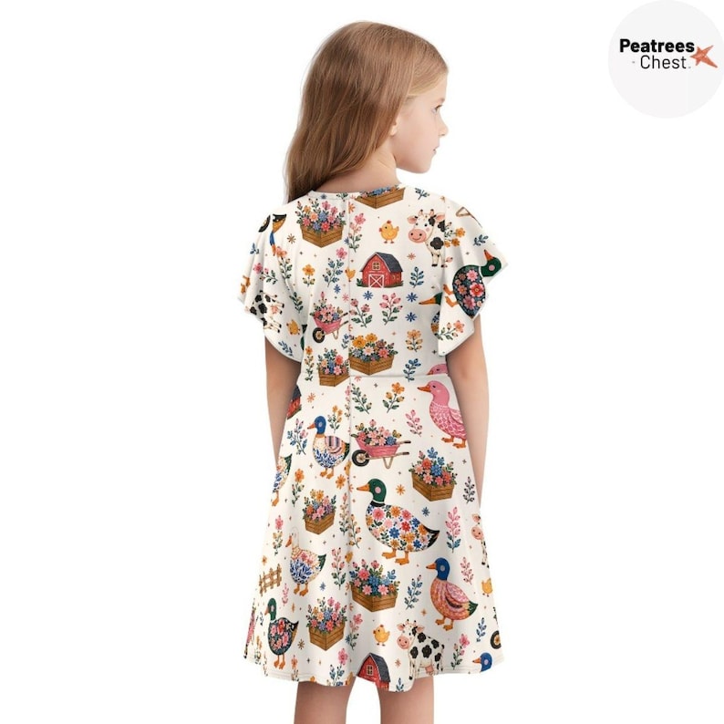 Cottagecore Farm Animals Dress for Girls, Cute Duck and Cow Print Dress ...