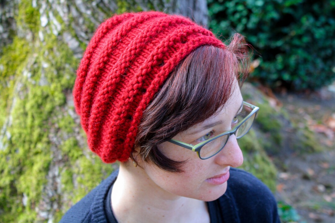 Red Purl Banded Hat - Etsy