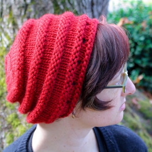 Red Purl Banded Hat - Etsy