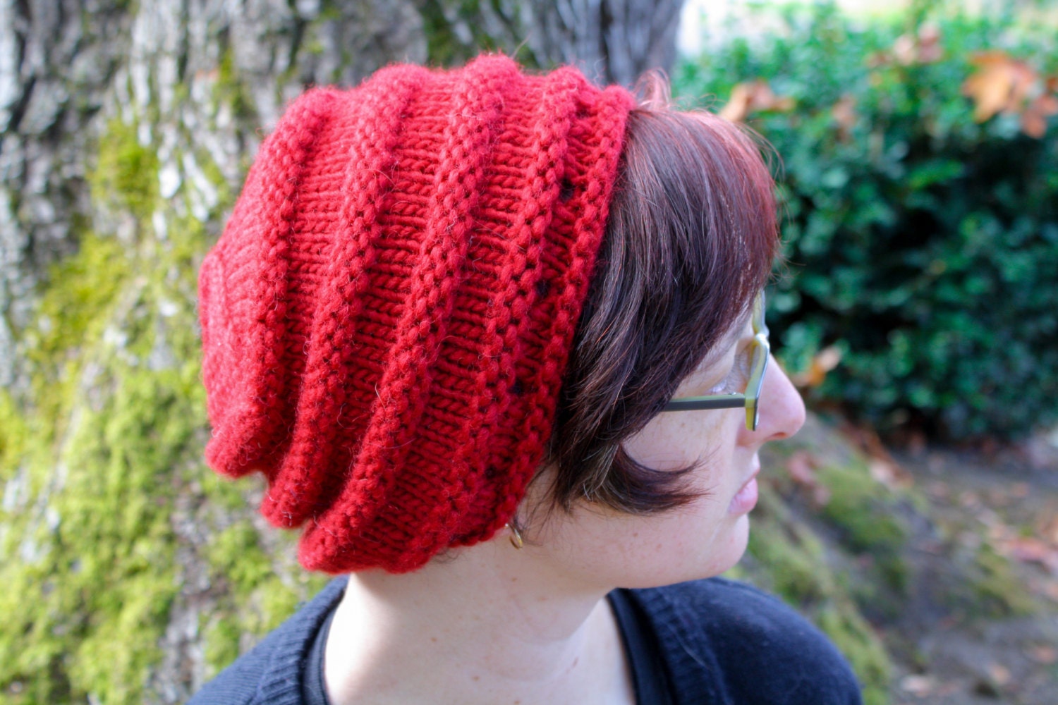 Red Purl Banded Hat - Etsy
