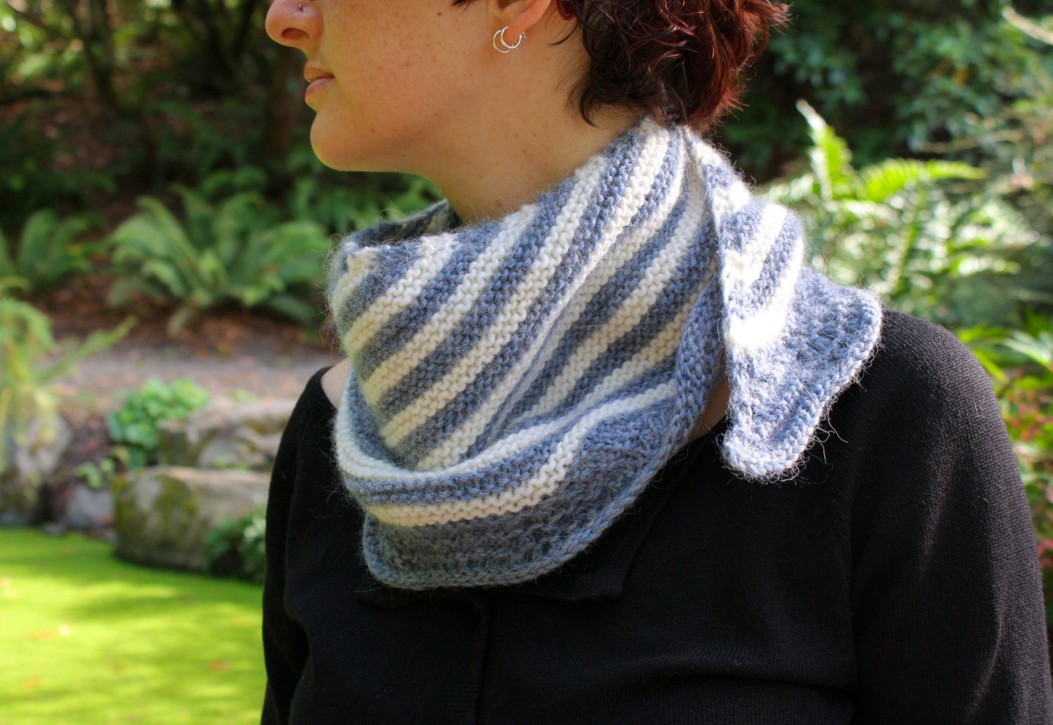 Blue and White Striped Scarf With Lace Edging - Etsy