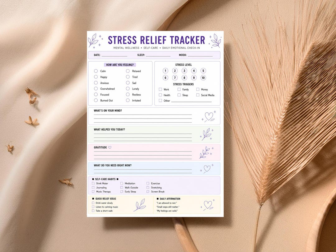 Stress Relief Tracker Printable | Mental Health Planner | Anxiety ...