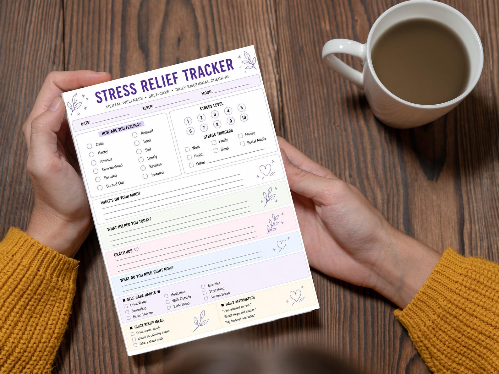 Stress Relief Tracker Printable | Mental Health Planner | Anxiety ...