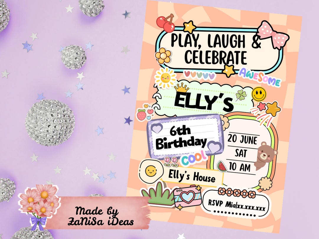 Editable Birthday Invitation, Patching Sticker Theme, Kids Teen Invite ...