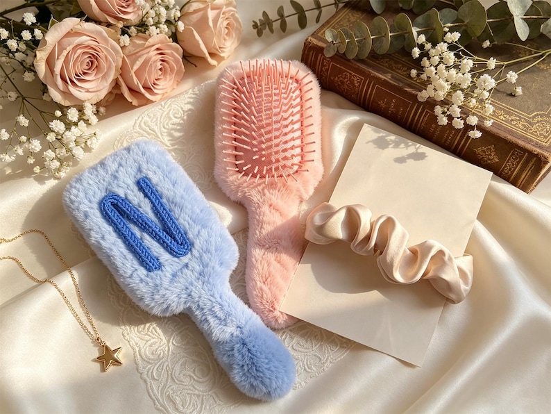 Personalized Chenille Initial Hair Comb & Mirror,purse Comb,makeup ...