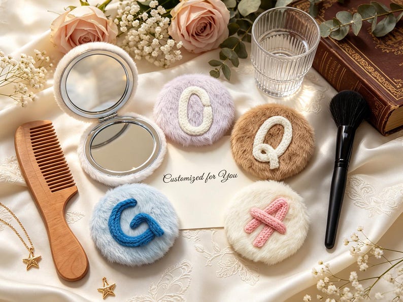 Personalized Chenille Initial Hair Comb & Mirror,purse Comb,makeup ...