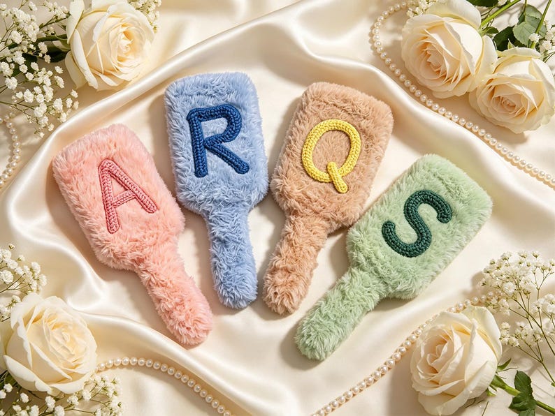 Personalized Chenille Initial Hair Comb & Mirror,purse Comb,makeup ...