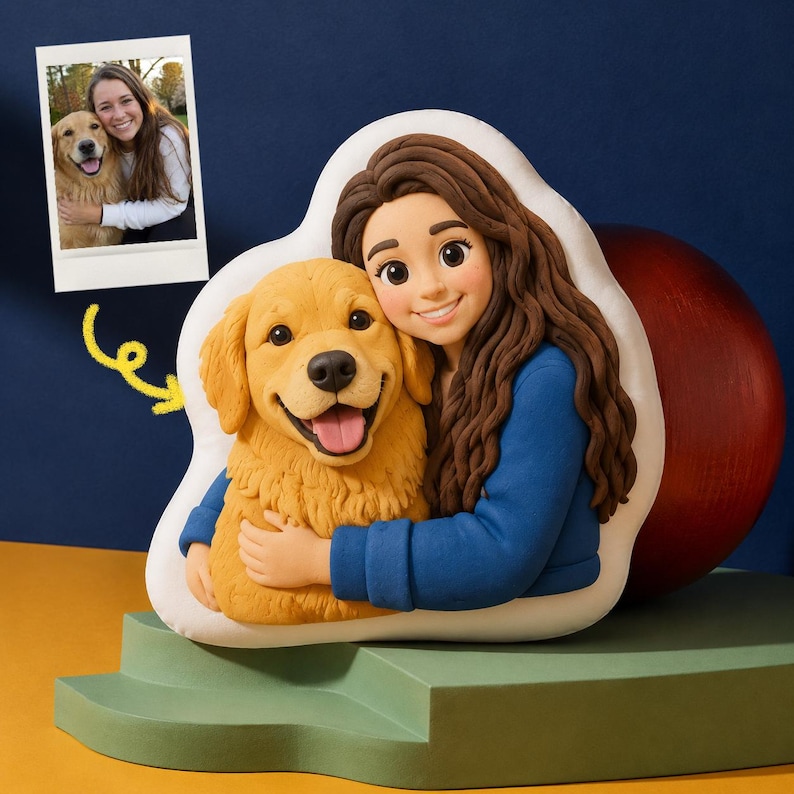 Custom Pet Owner Pillow, 3D Clay Cartoon Portrait, Personalized Decor ...
